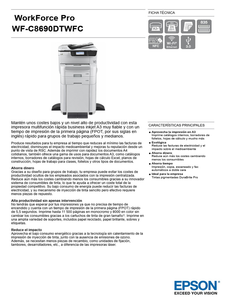 WorkForce Pro WF C8690DTWFC Datasheet | PDF | Impresora (Computación) | Fax