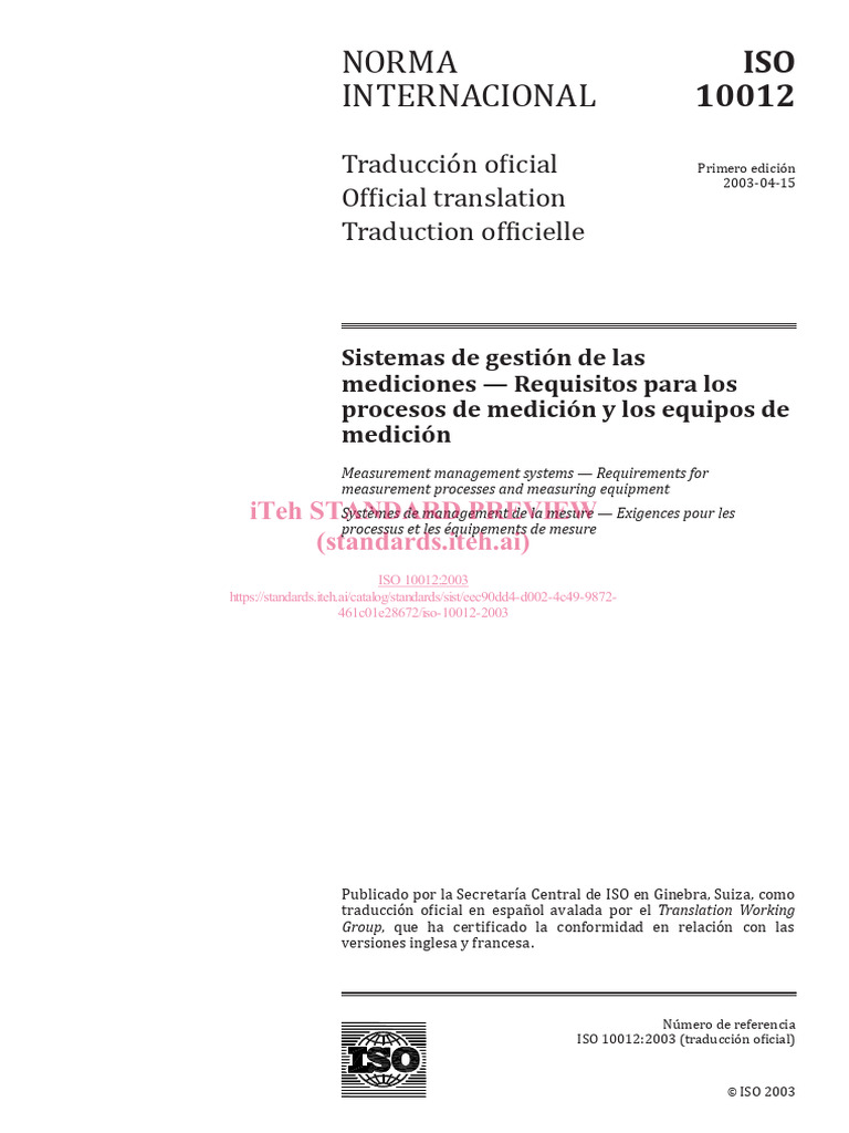 Iso 10012 2003 | PDF | Calidad (comercial) | Medición