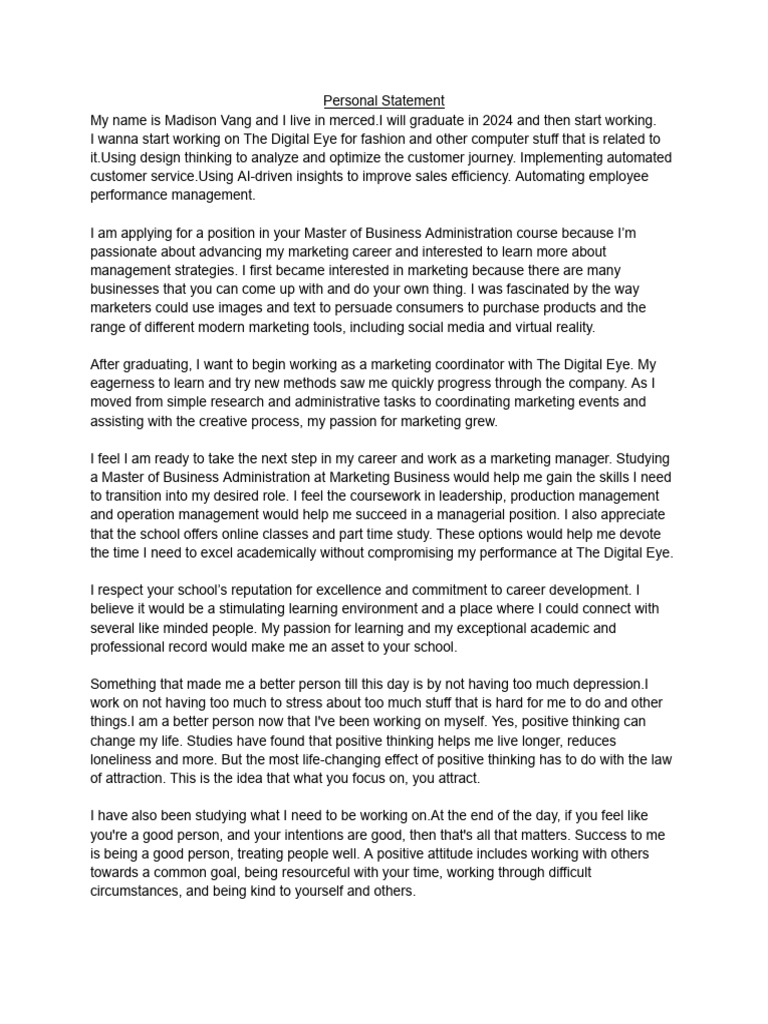 madison vang - personal statement | PDF | Glasses | Marketing