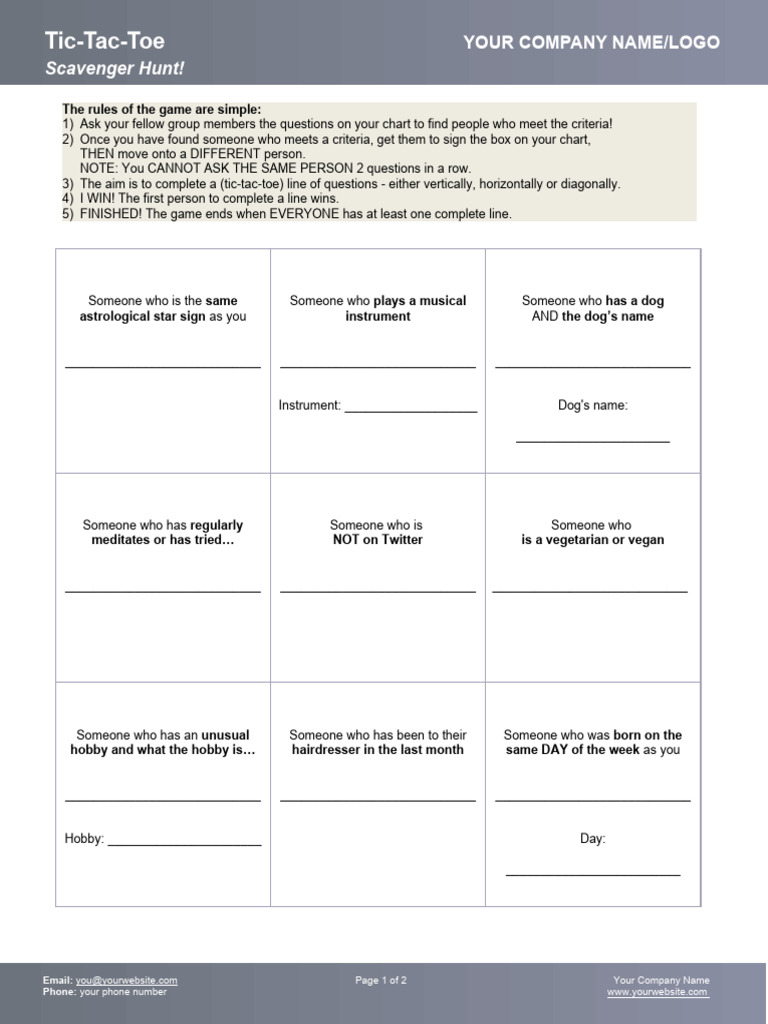 Tic Tac Toe Icebreaker Exercise NEW | PDF | Career & Growth