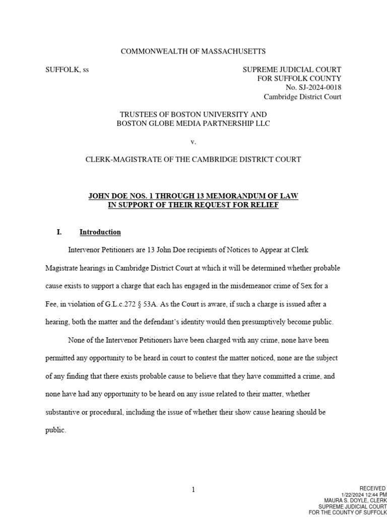 SJ-2024-0018 - P011 - John Doe Nos. 1 Through 13 Memorandum of Law in Support of Their Request ...