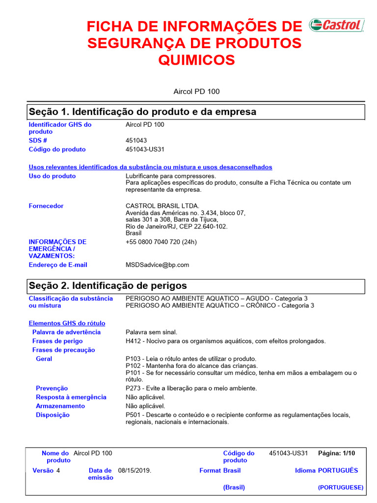 Aircol PD 100 MSDS | PDF | Combustão | Ciências Físicas