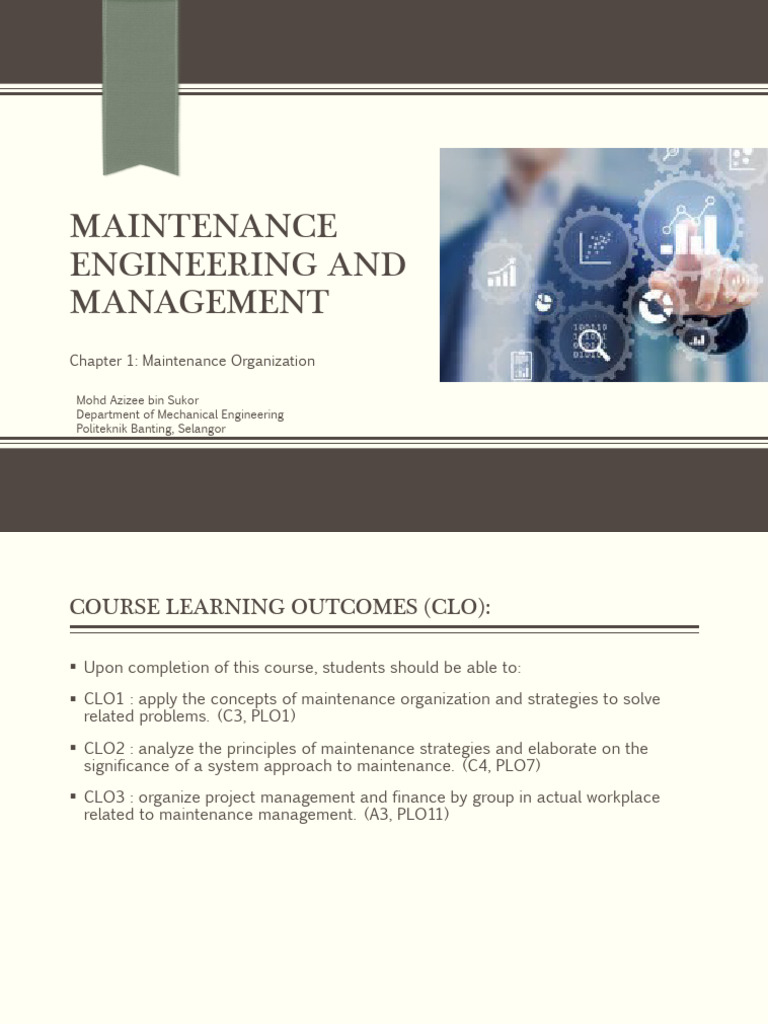 DJJ50212 Maintenance Engineering and Management Chapter 1 Maintenance Organization | PDF ...
