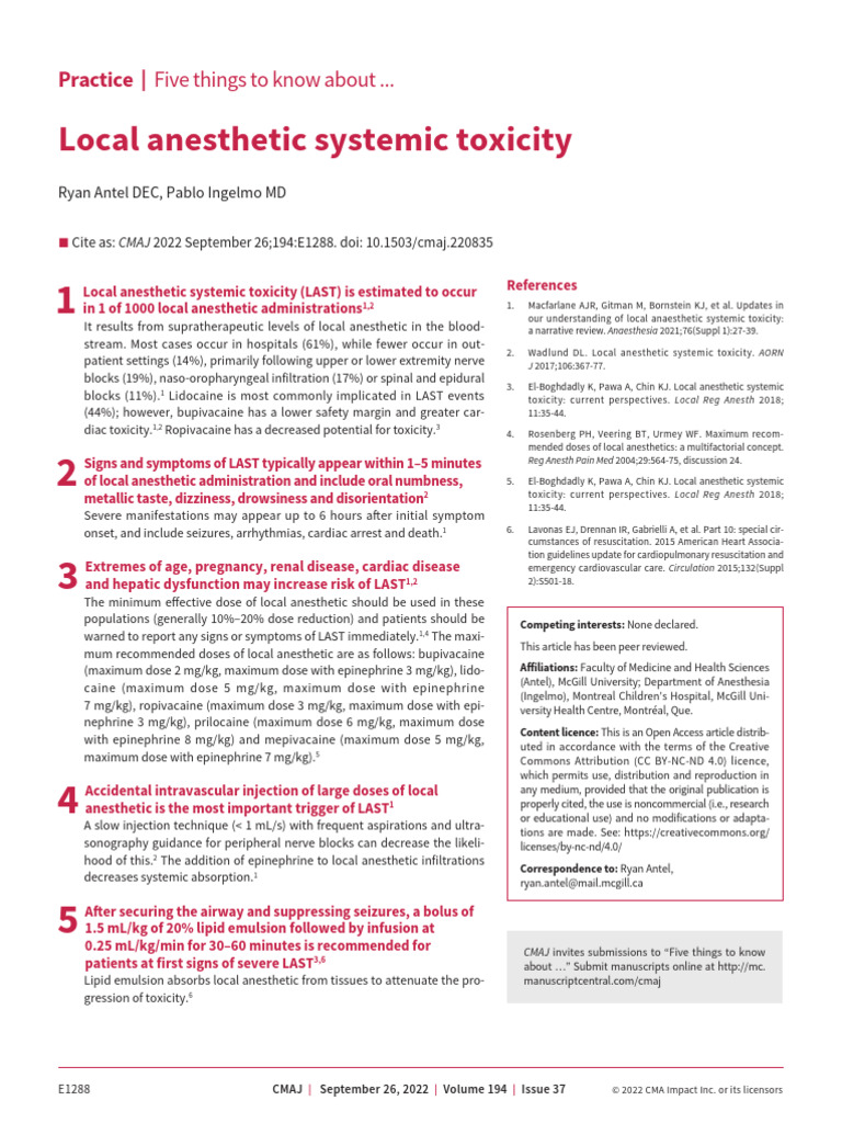 Local Anesthetic Systemic Toxicity | PDF | Anesthesia | Drugs