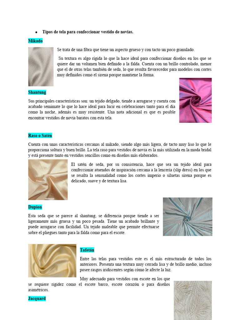 Tipos de telas para vestidos de novia | PDF | Seda | Textiles