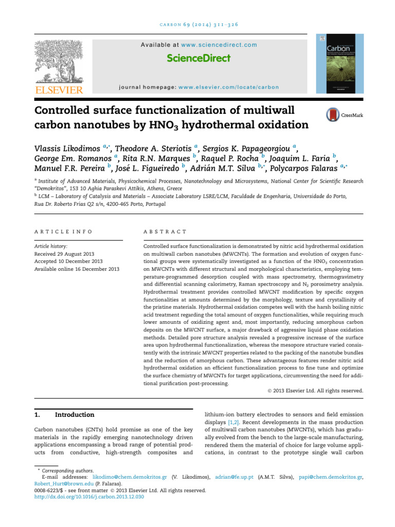 Controlled Surface Functionalization of Multiwall Carbon Nanotubes by ...