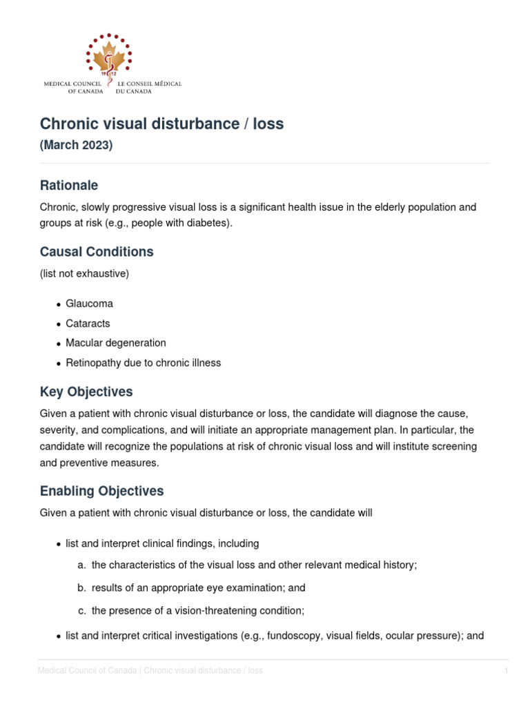 Chronic Visual Disturbance: Loss | PDF