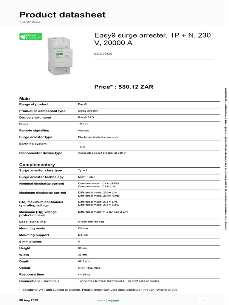 Surge Arrester - Easy9_EZ9L33620 | PDF | Electromagnetism | Physical ...