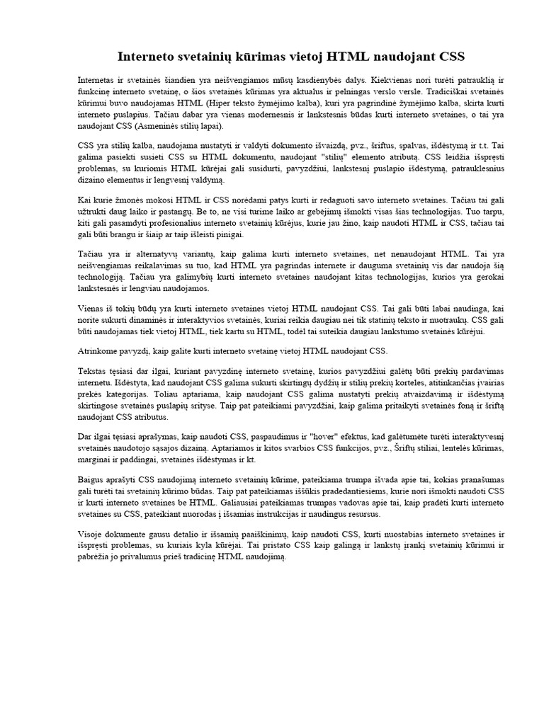 Interneto Svetainiu Kurimas Vietoj HTML Naudojant CSS | PDF