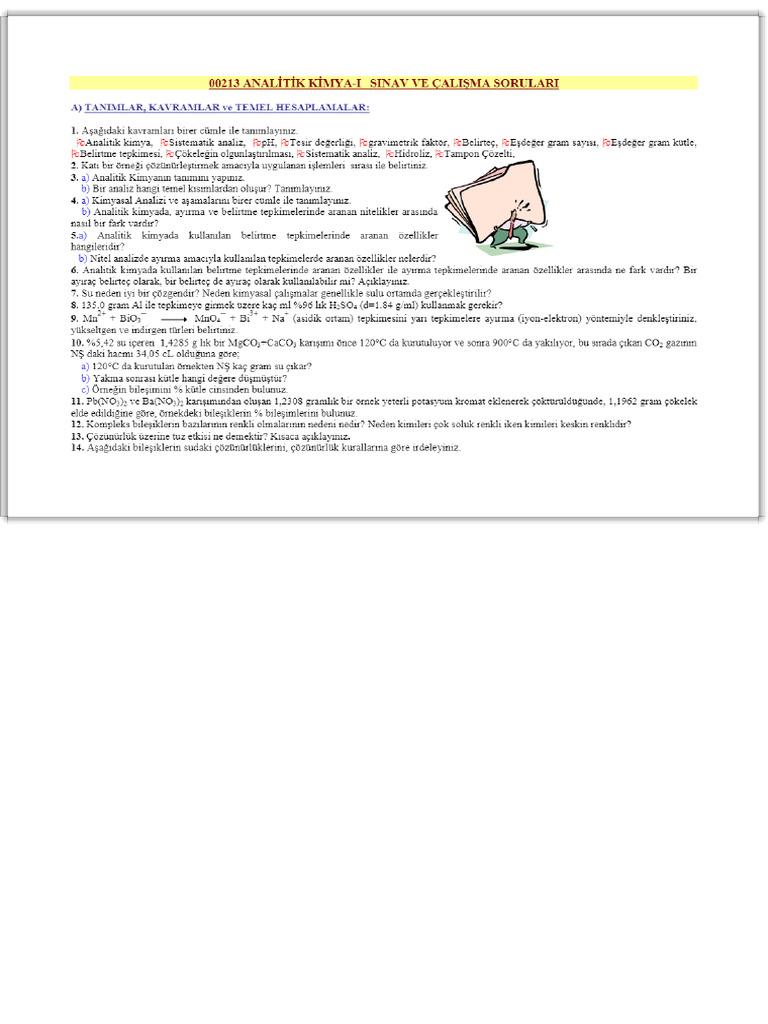 Anali̇ti̇k Ki̇mya-I Sinav Ve Çalişma Sorulari - PDF | PDF