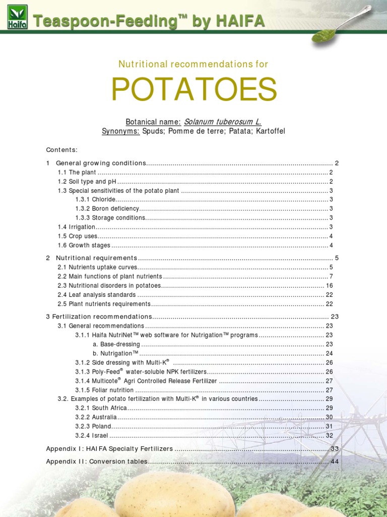 Potatoes: Nutritional Recommendations For | PDF | Plant Nutrition ...