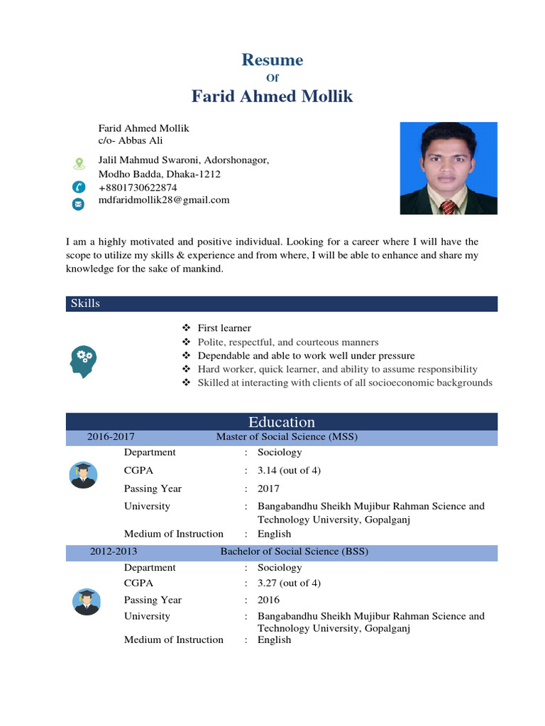CV of Farid Ahmed Mollik | PDF | Bangladesh