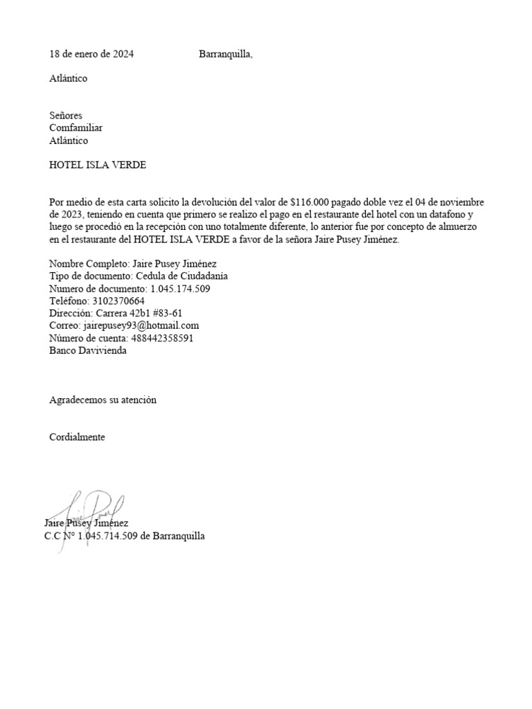 Carta Modelo para Solicitar Devolucion de Dinero | PDF