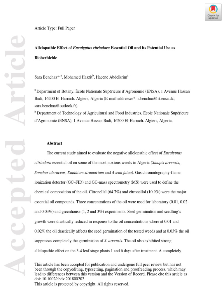 Article BENCHAA Allelopathic Effect of Eucalyptus Citriodora Essential ...