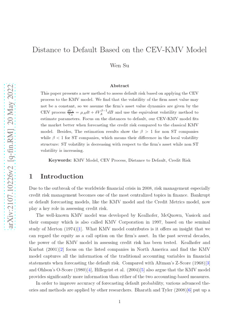 CEV-KMV Model for Default Risk Assessment | PDF | Volatility (Finance ...