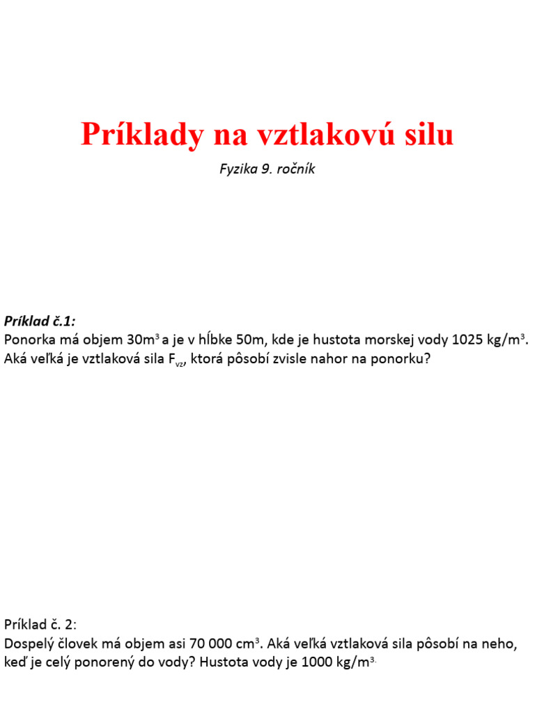 Priklady Na Vztlakovu Silu Len Zadanie Prkladov | PDF