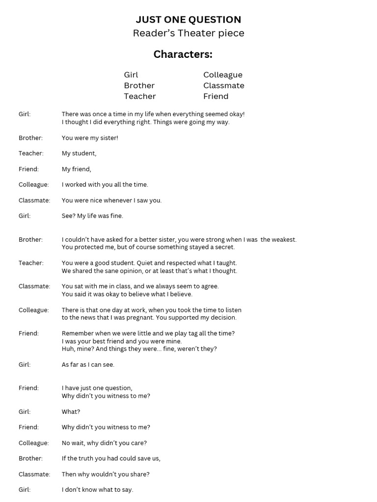 JUST ONE QUESTION Readers Theater Piece 20231130 155217 0000 | PDF | Jesus