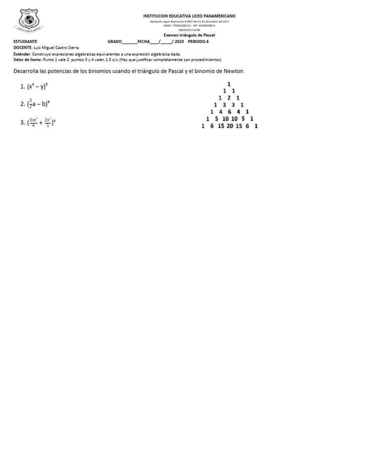 Examen Triángulo de Pascal 2 | PDF