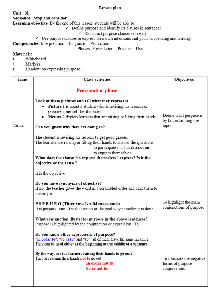 Expressing Purpose in Lesson Plans | PDF | Language Arts & Discipline