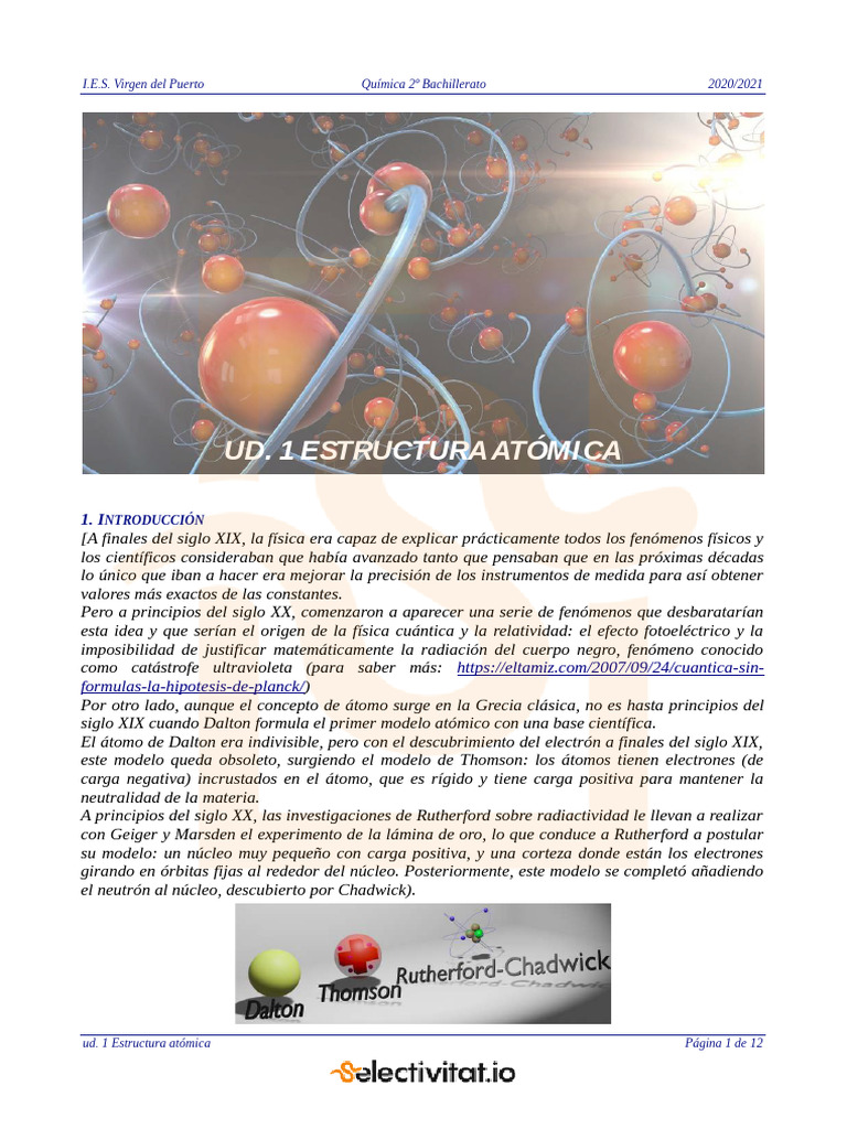 2021-Ud1 Estructura Atomica | PDF | Átomos | Mecánica cuántica
