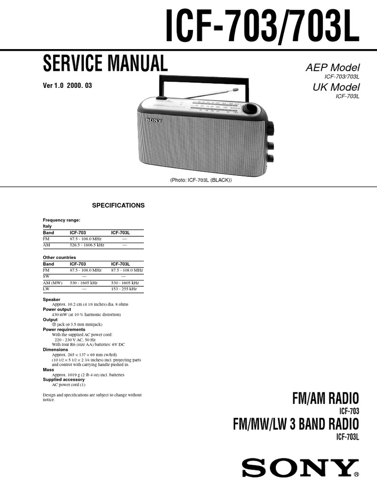 Sony Icf-703 703l | Download Free PDF | Frequency Modulation ...