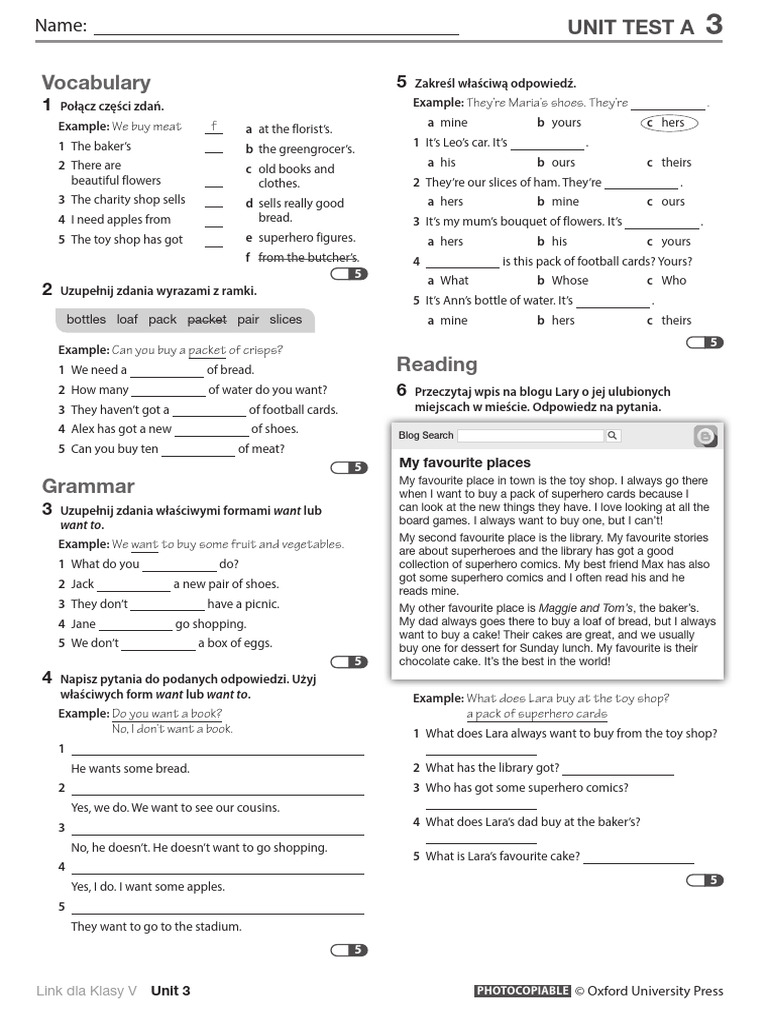 Link L5 U3 Unit TestA | Download Free PDF | Cooking | Food And Drink