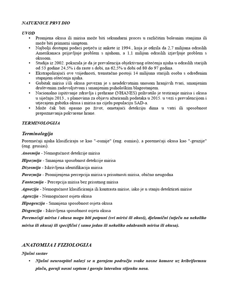 Etologija Poremećaja Okusa I Mirisa | PDF
