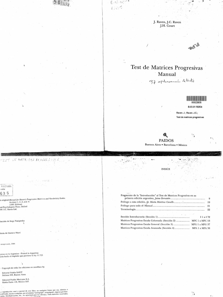 Test de Matrices Progresivas. Escala Coloreada, General y Avanzada ...