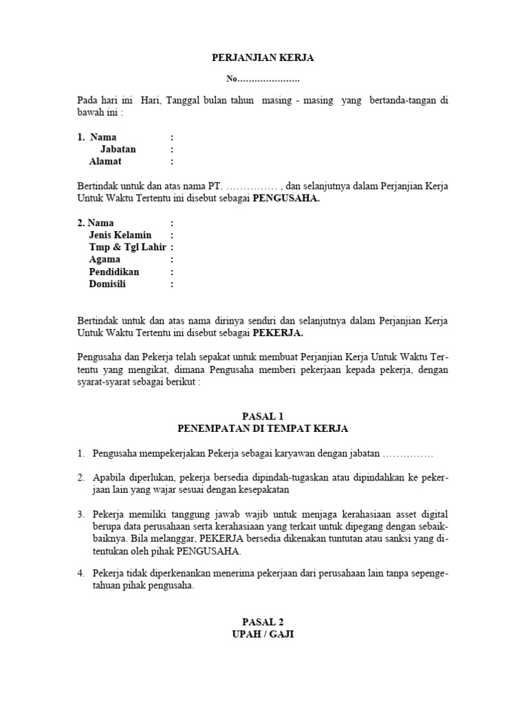 Draft Kontrak Kerja Karyawan | PDF