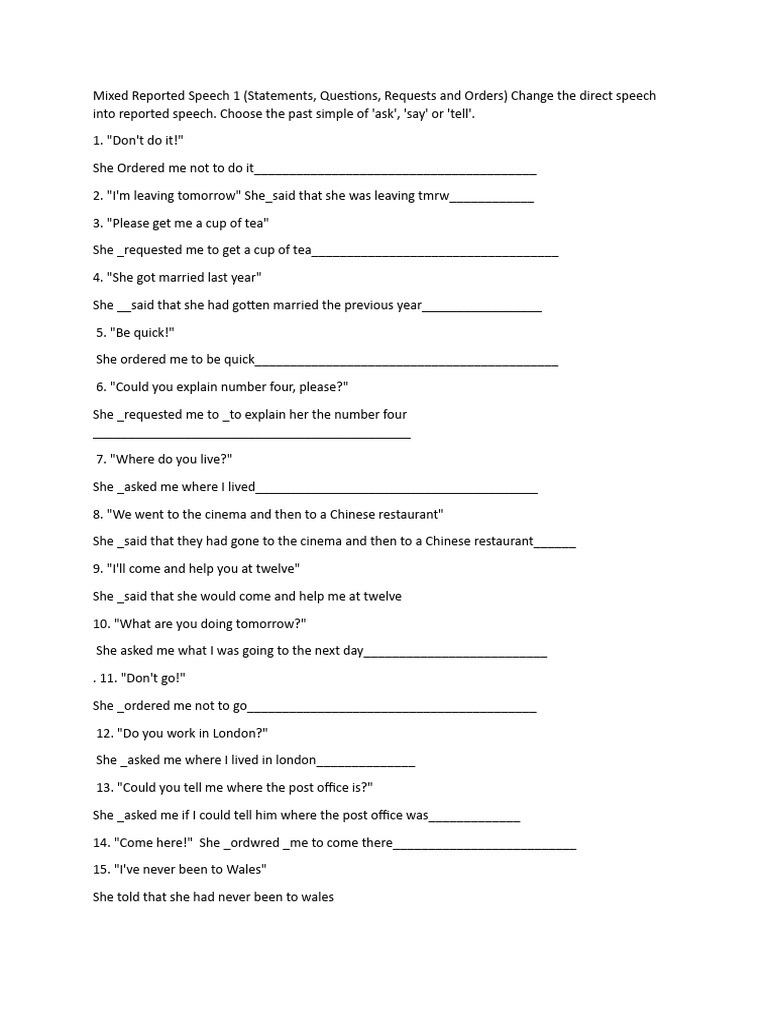 Mixed Reported Speech 1 | PDF
