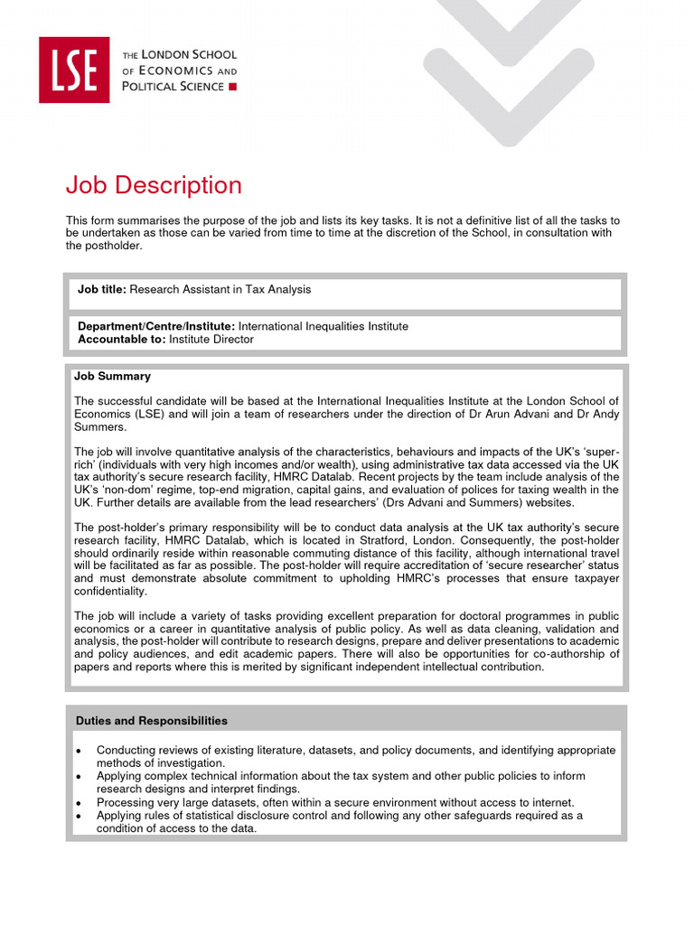 Job Description: Job Title: Research Assistant in Tax Analysis | PDF ...