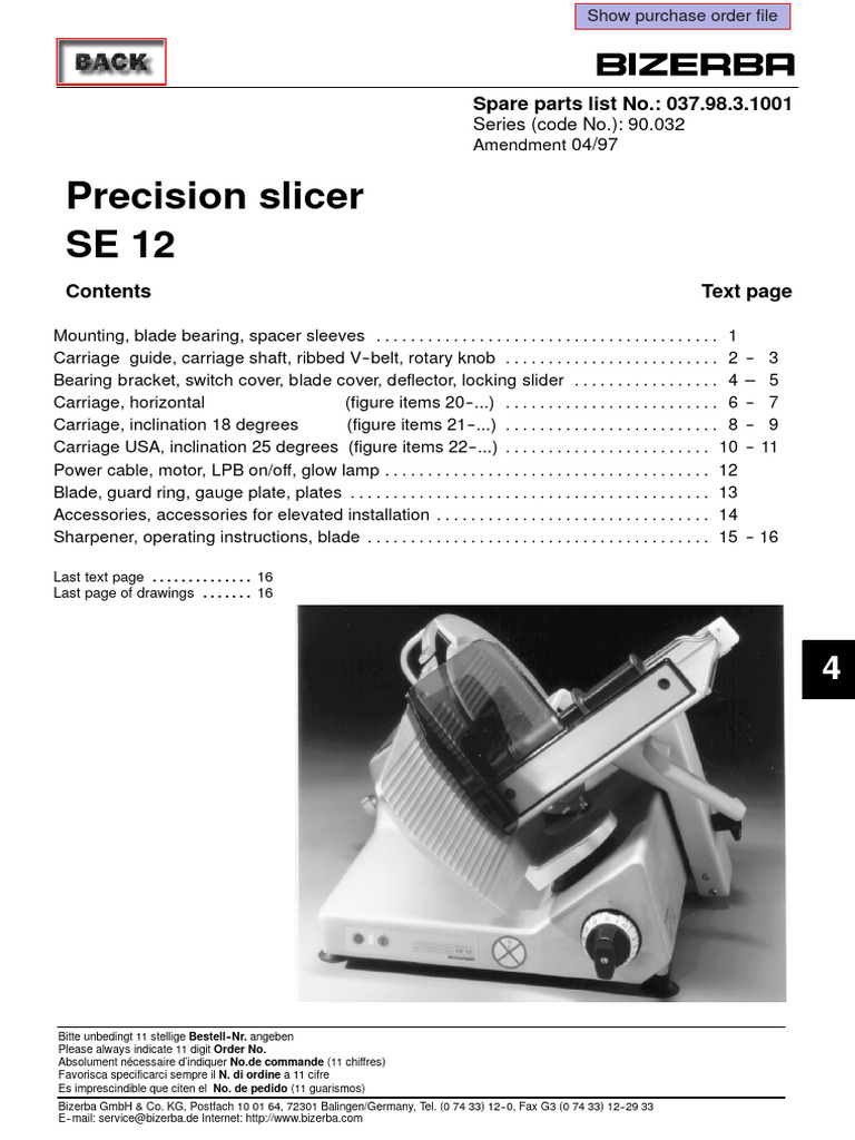 SE12-Parts Maquina Bizerba | PDF | Tornillo | Ingeniería mecánica