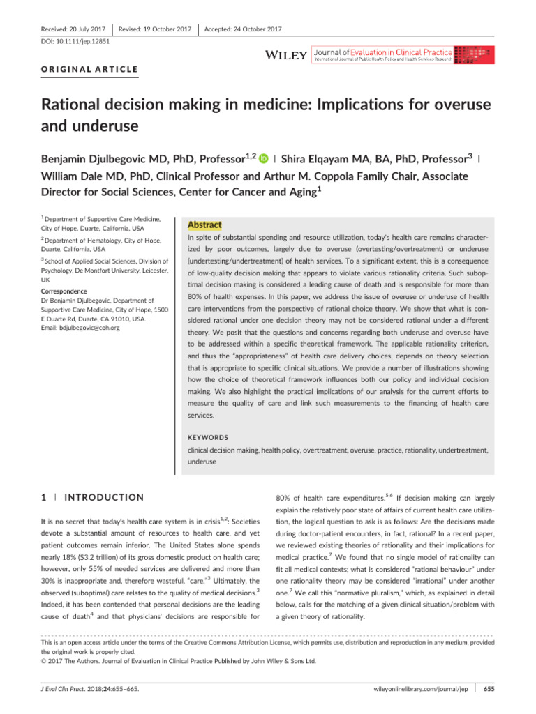 Rational Decision Making in Medicine | Download Free PDF | Rationality ...