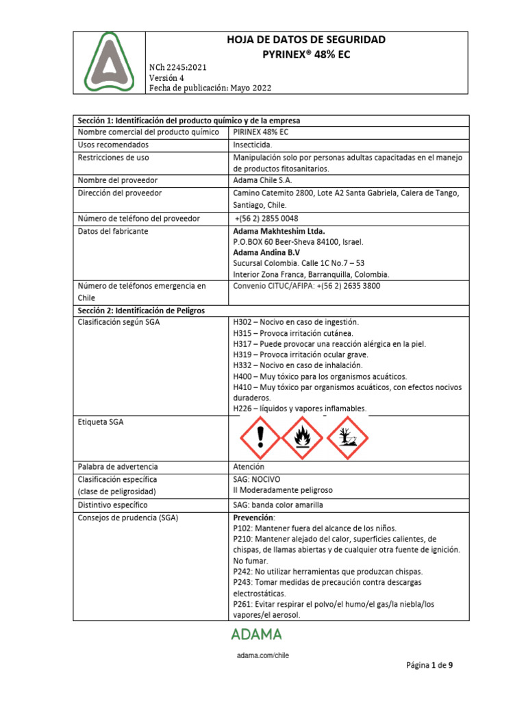 Pyrinex 48 EC - HDS 20220701 | PDF | Agua | Química