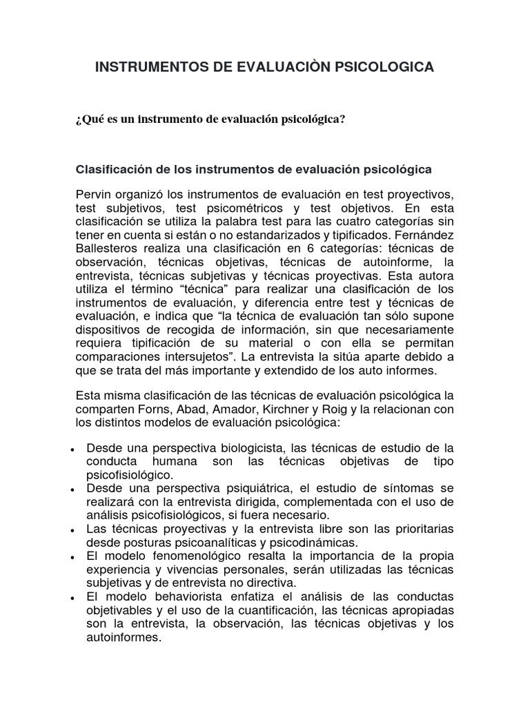 Clasificación de Instrumentos Psicológicos | PDF