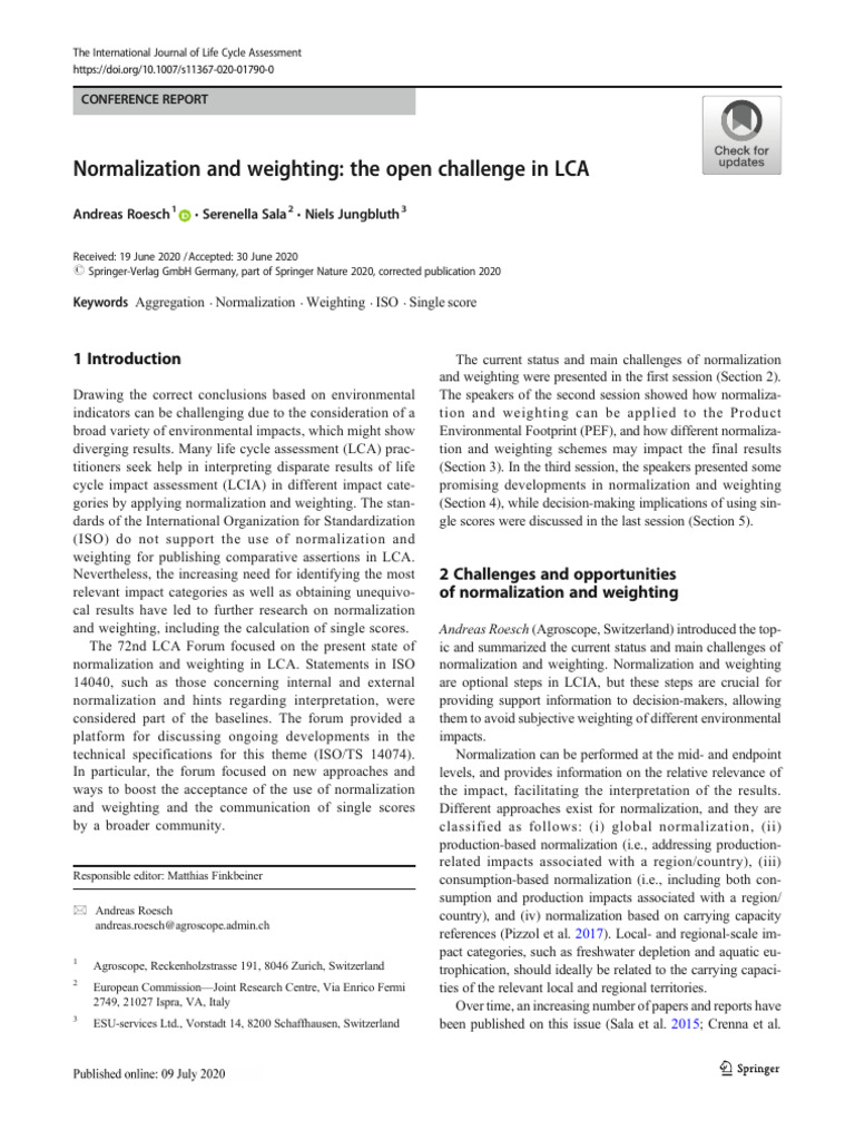 Normalization and Weighting The Open Challenge in LCA | Download Free PDF | Life Cycle ...