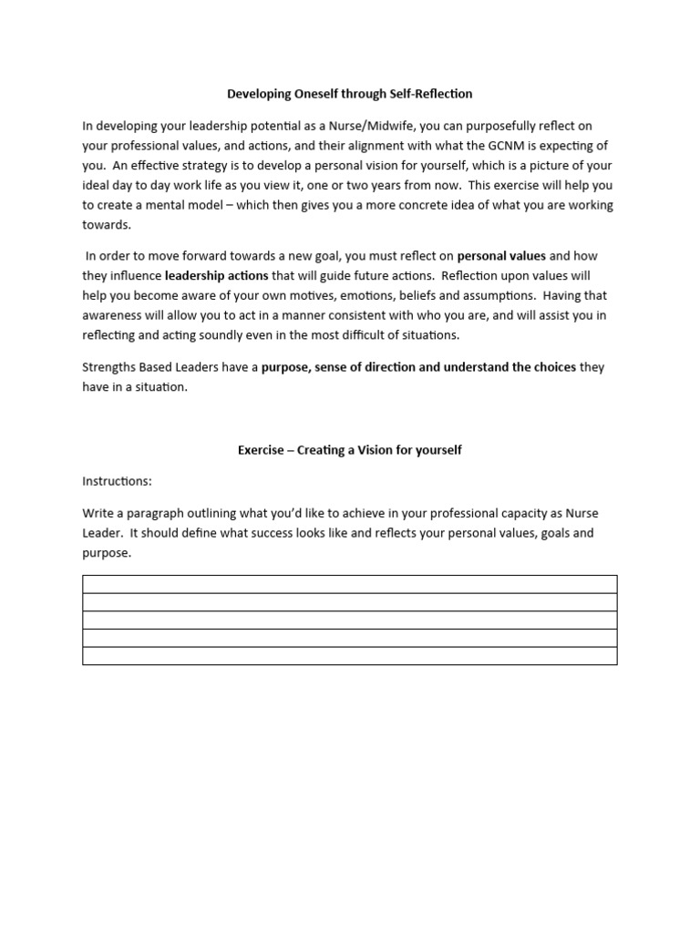 Self Reflection Activity | PDF | Leadership | Goal