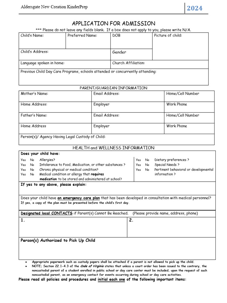 KinderPrep Admission Form | PDF | Informed Consent | Medical Diagnosis