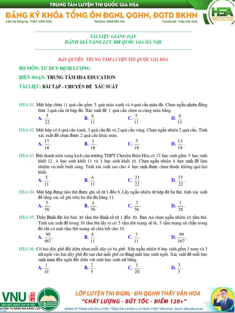 B14-BT (ĐỀ) -HSA-XÁC SUẤT | PDF