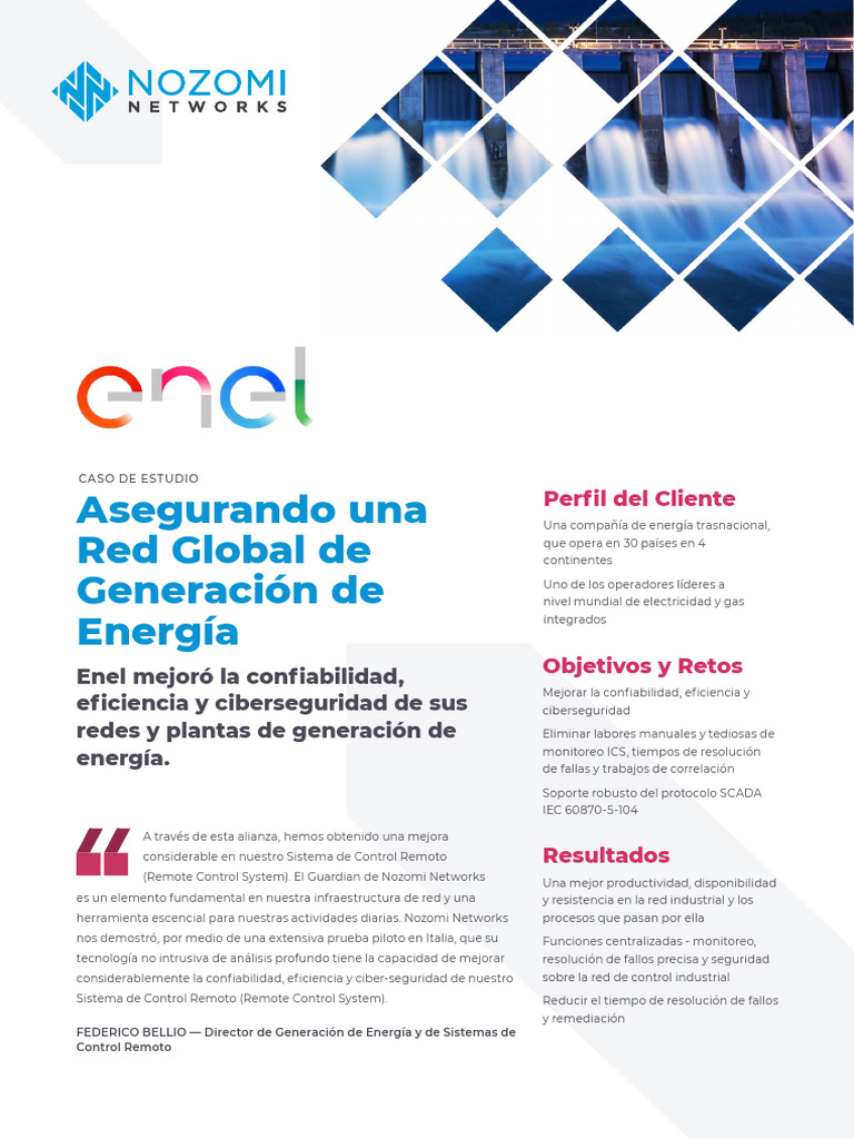 Nozomi Networks ENEL Case Study A4 ES | PDF | La seguridad informática | Seguridad