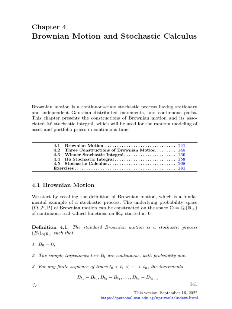 Brownian Motion Stochastic Calculus Pdf Stochastic Process