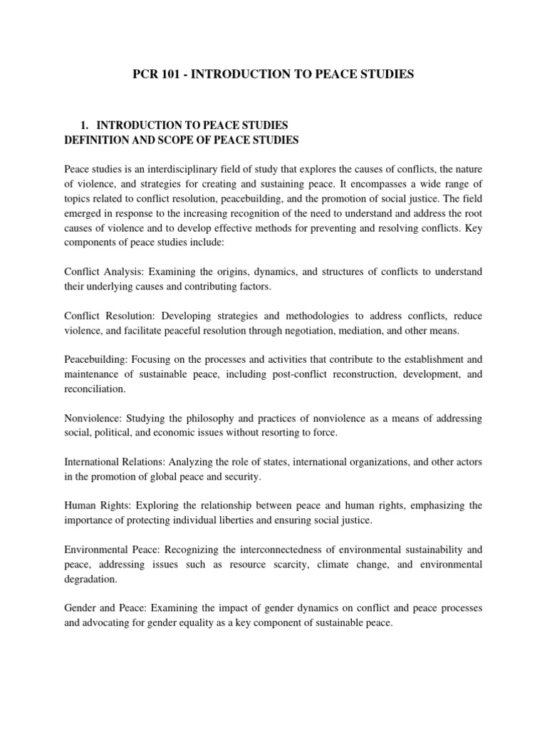 PCR 101 - Introduction To Peace Studies | PDF | Peacebuilding | Oslo ...