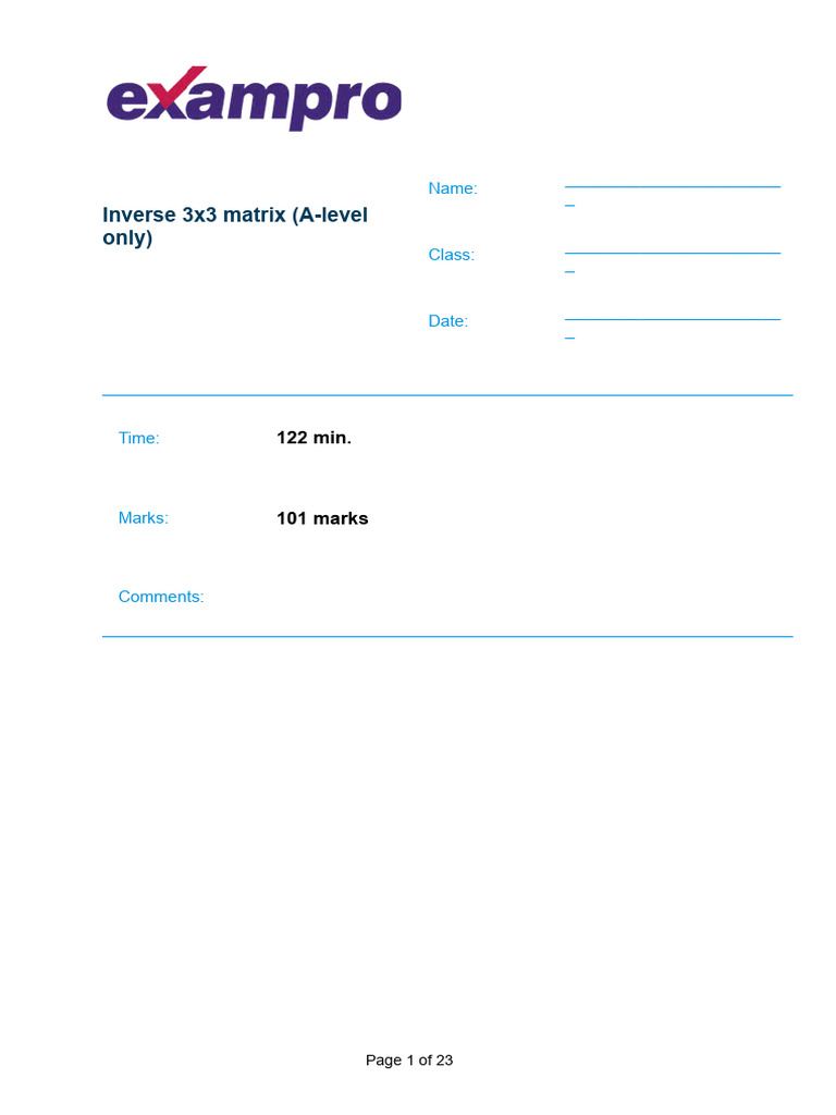 A-Level 3x3 Matrix Inversion Guide | PDF | Matrix (Mathematics ...