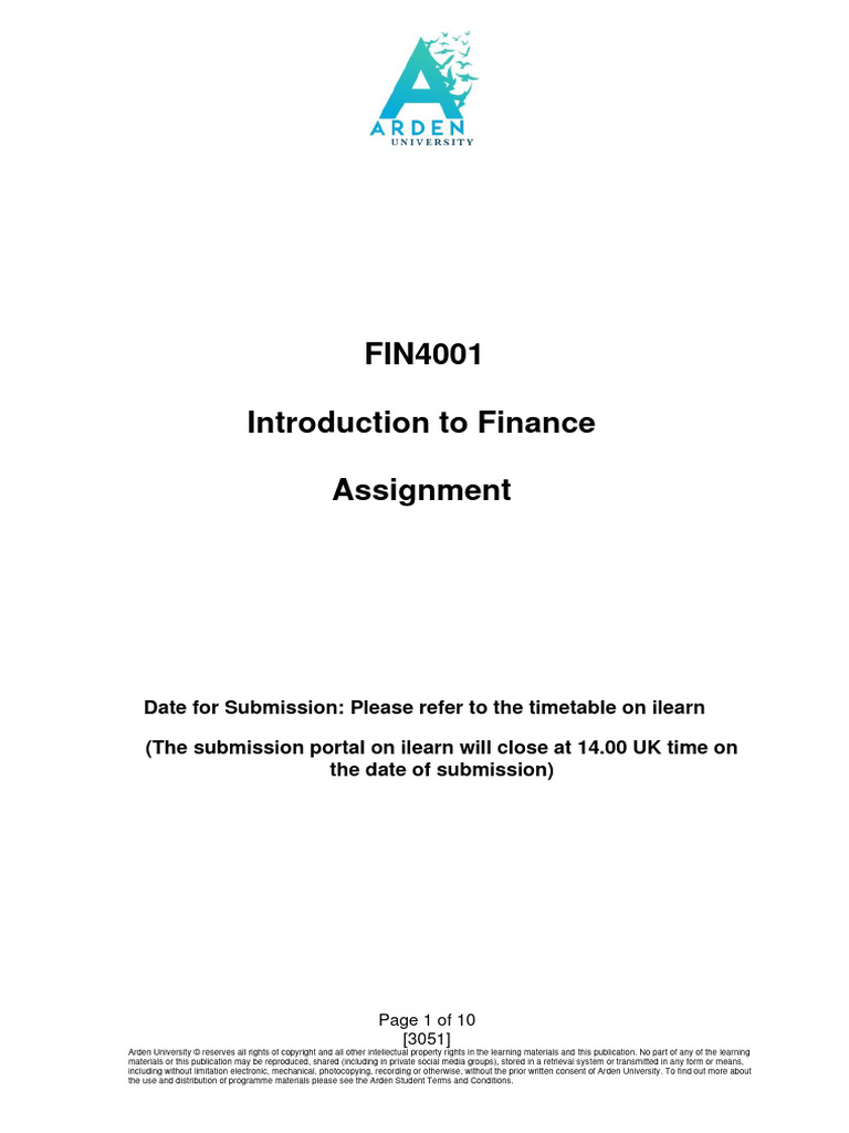 (3051) FIN4001 Introduction To Finance | PDF