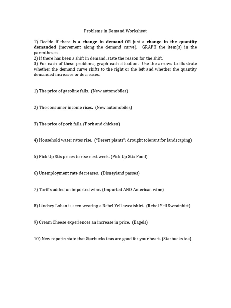 Problems in Demand Worksheet | PDF