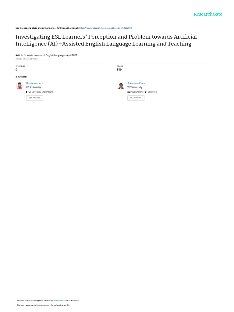 Investigating ESL Learners Perception and Problem | PDF | Intelligence ...