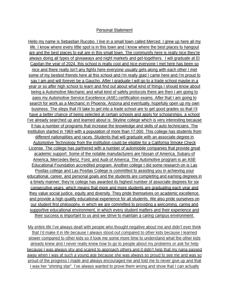 Sebastian Rucobo - Personal Statement | PDF