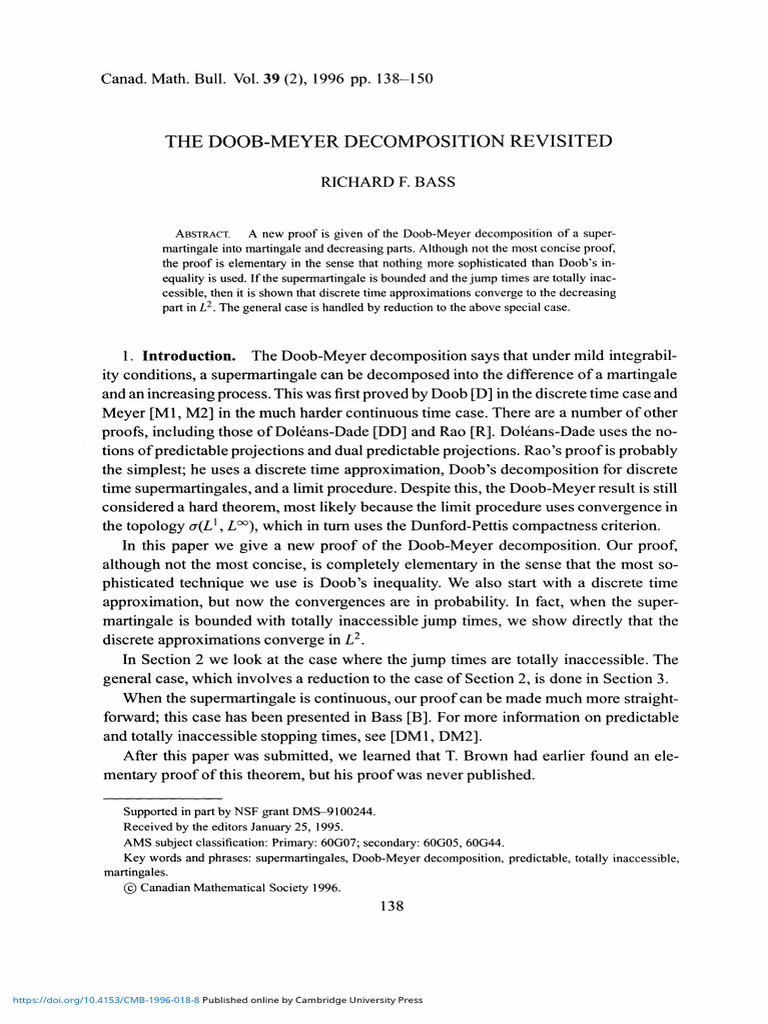 the-doob-meyer-decomposition-revisited | PDF | Stochastic Process ...
