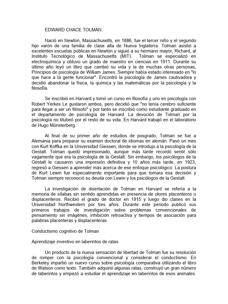 Edward Chase Tolman | PDF | Hipnosis | Aprendizaje