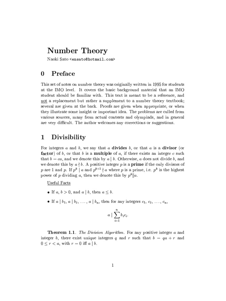 Number Theory by Naoki Sato | PDF